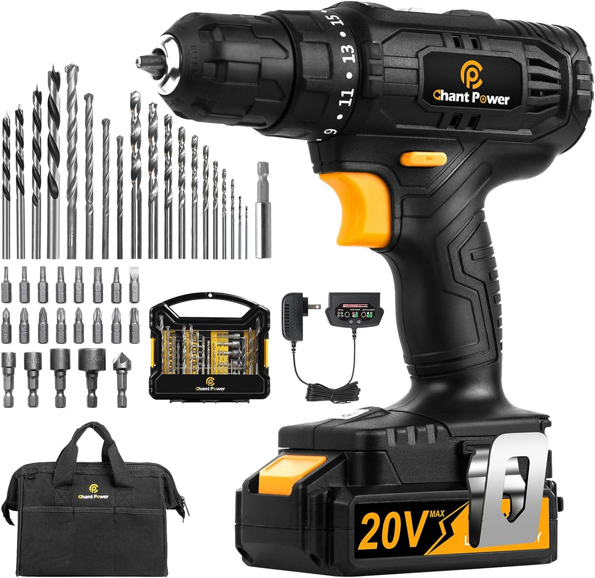 C P CHANTPOWER Rechargeable Drills, 20V Electric Power Cordless Drill ...